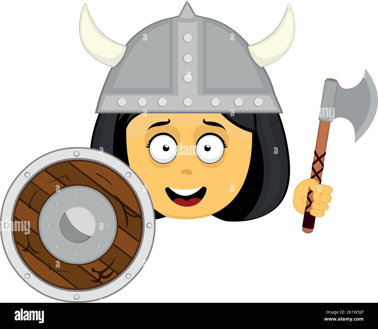 Vector Emoji Illustration einer gelben Cartoon wikinger Frau, mit einem ...