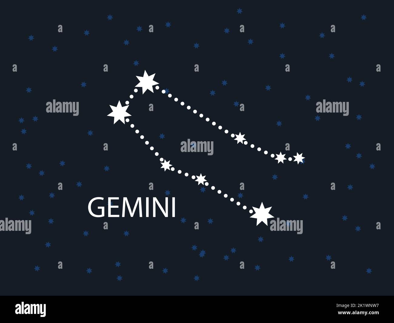 Zwillinge-Horoskop-Symbol. Sternbild mit Sternen. Karte „Nachthimmel ...