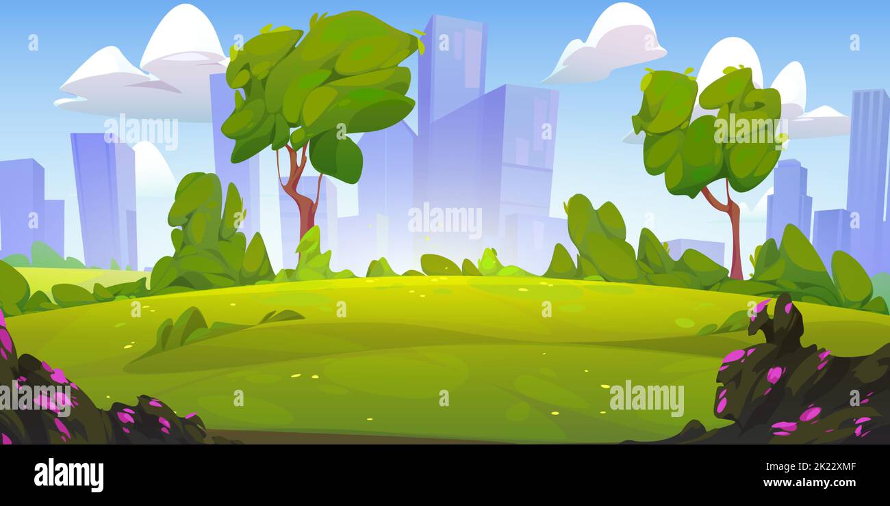 Stadtparklandschaft, Sommer- oder Frühlingslandschaft mit Blick auf die ...