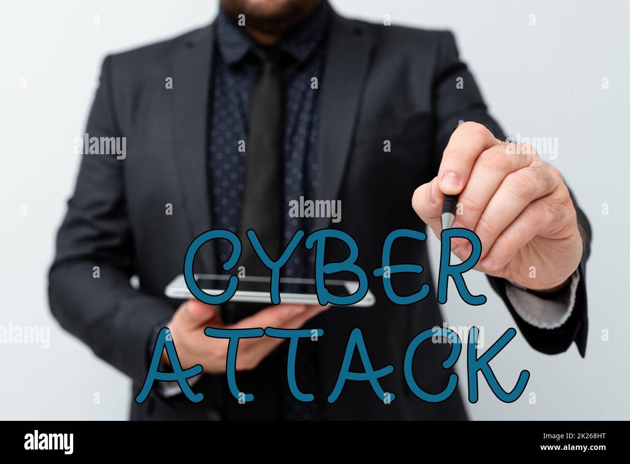 Schild mit Cyber Attack. Unternehmensübersicht ein Versuch von Hackern ...