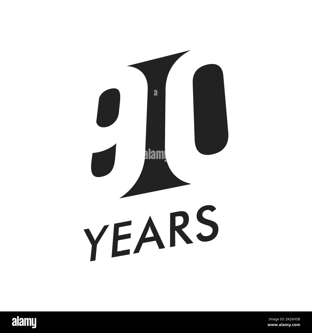 90 Jahre vector Emblem Vorlage. Jahrestag Symbol, negative Space Design ...