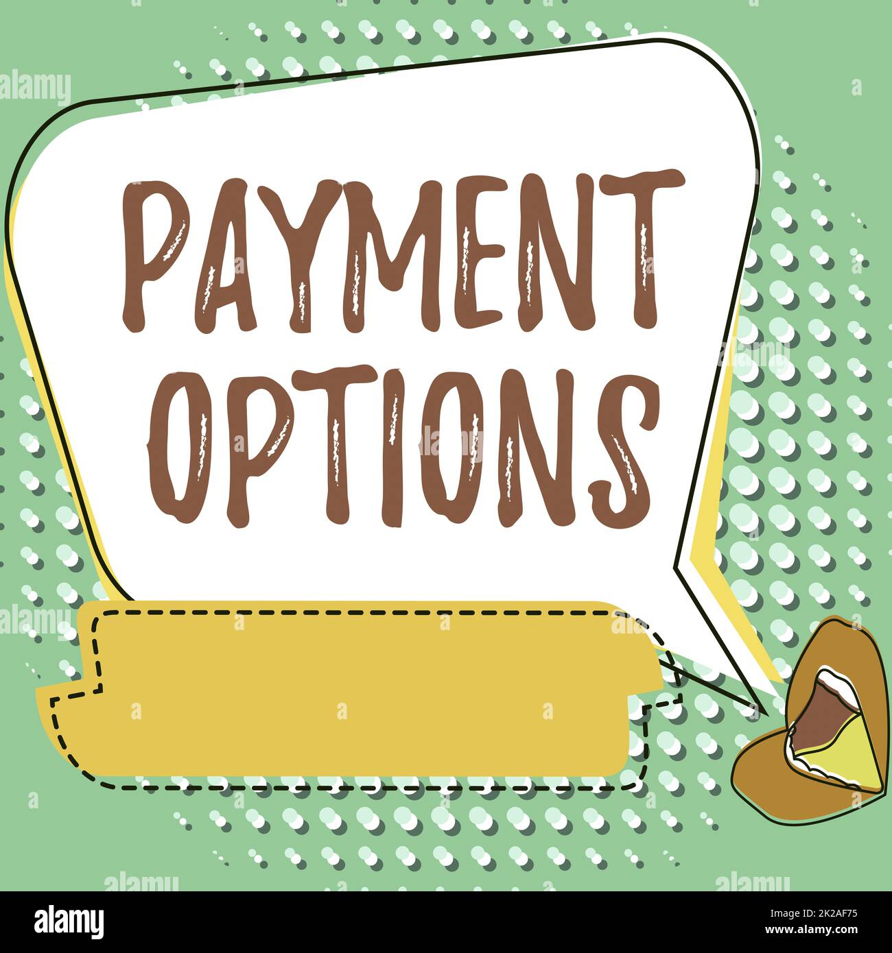 Schreiben mit Anzeige der Zahlungsoptionen in Textform. Ein Wort, das ...