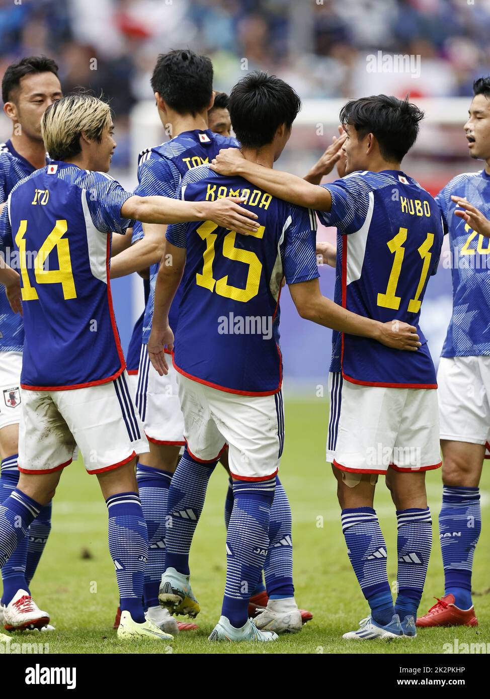 DÜSSELDORF - (lr) Junya Ito aus Japan, Takehiro Tomiyasu aus Japan, Daichi Kamada aus Japan ...