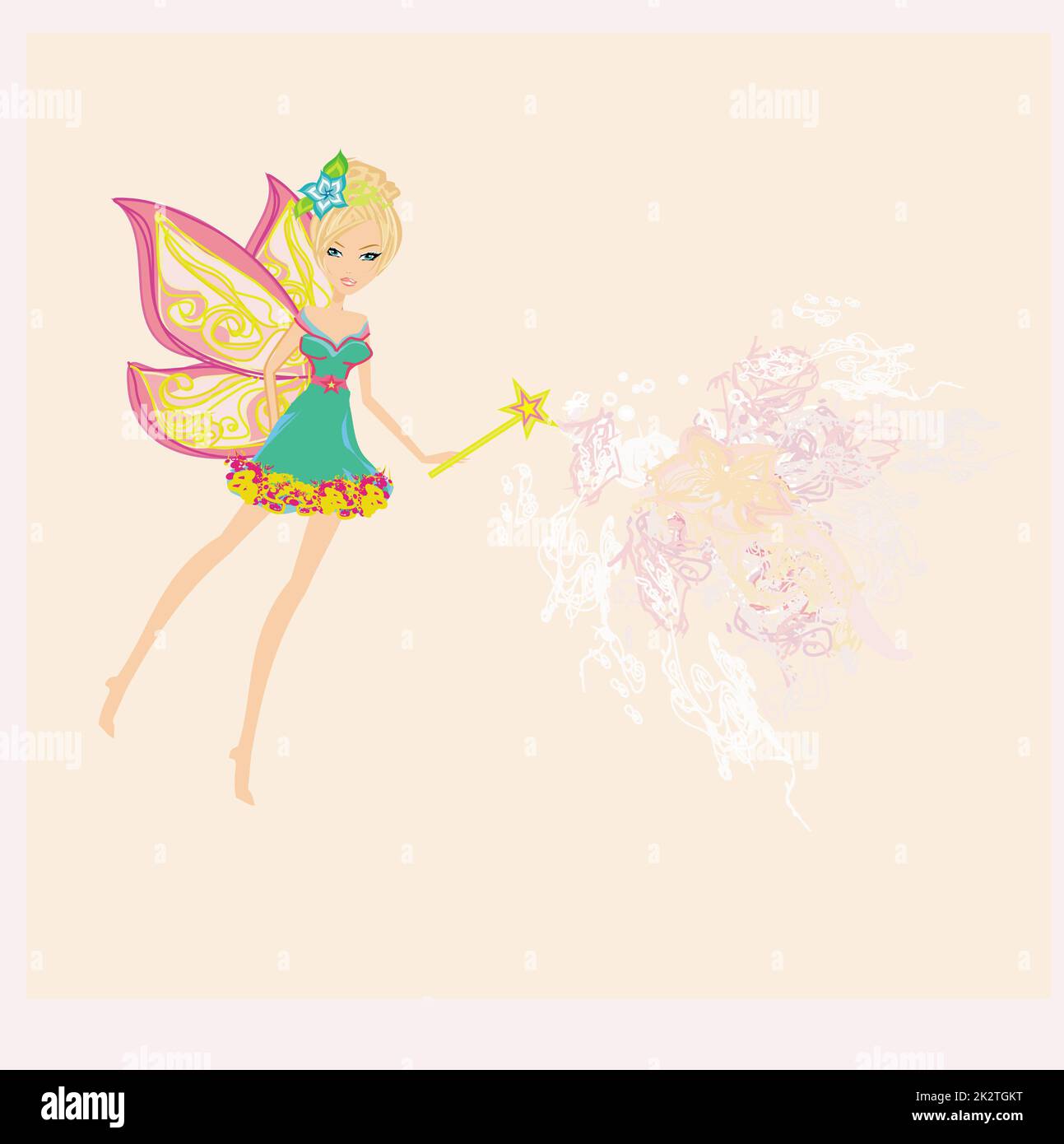 schöne Fee mit Zauberstab-Vektor-Grafik-Karte Stockfotografie - Alamy