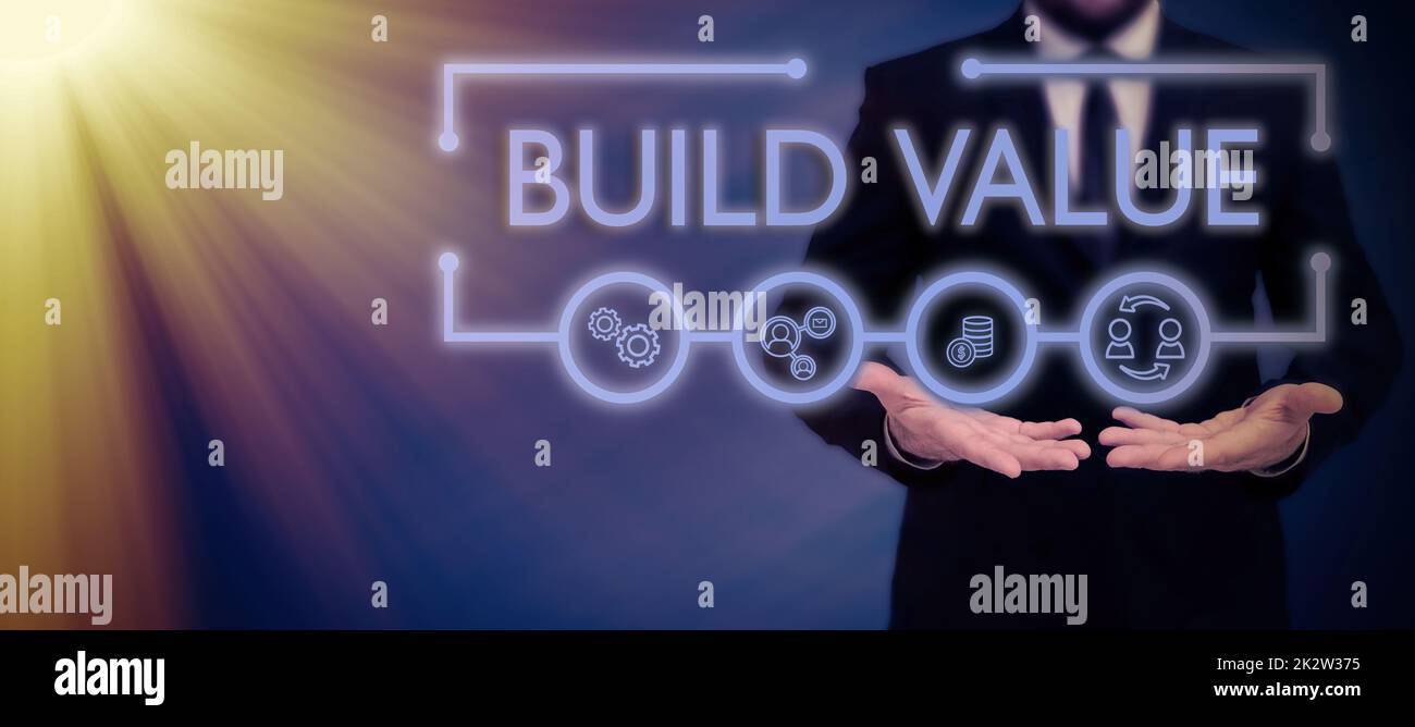 Schild mit Anzeige des Build-Werts. Geschäftskonzept effizient genug ...