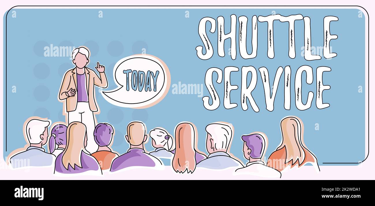 Hinweisschild mit „Shuttle Service“. Ein Wort für Fahrzeuge wie Busse ...