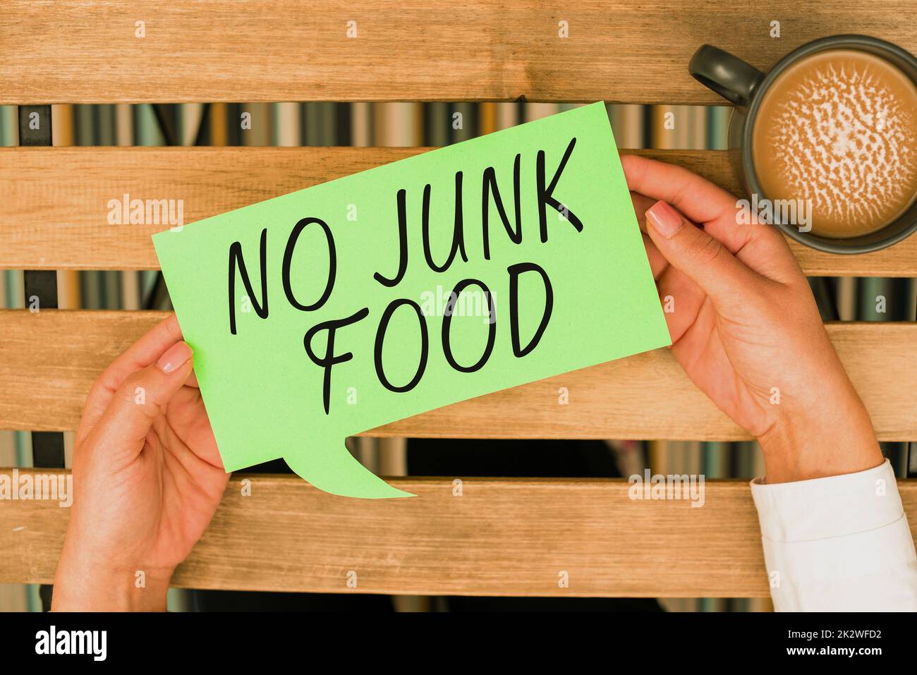Inspiration zeigt Schild No Junk Food. Business Overview Stop Essen ...
