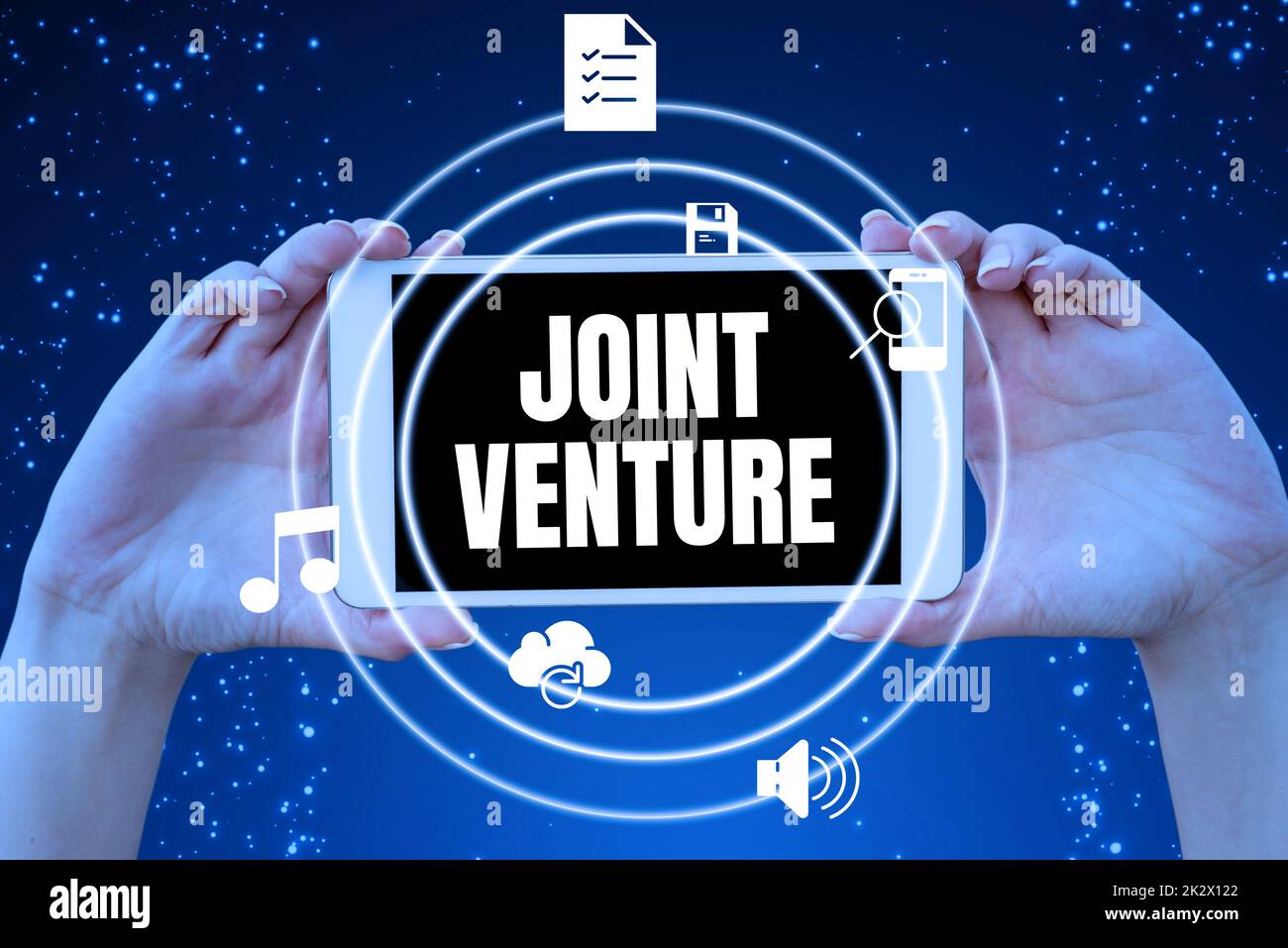 Text zeigt Inspiration Joint Venture. Ein Wort, das in den Händen des ...
