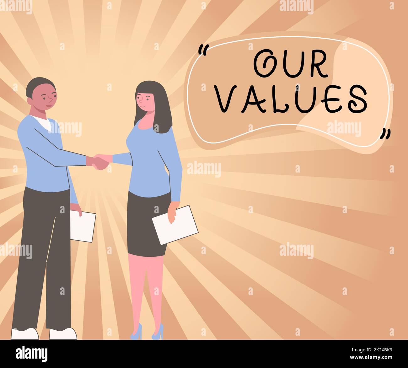 Ein Schild, das unsere Werte zeigt. Business Showcase Liste der Moral ...