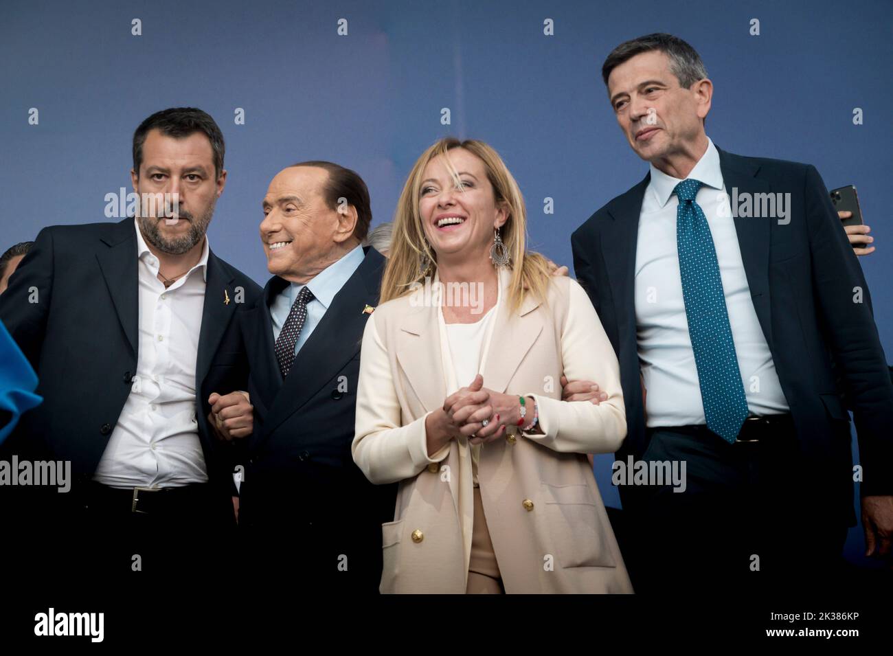 Rom, Italien. 22. September 2022. Matteo Salvini (L), Silvio Berlusconi ...