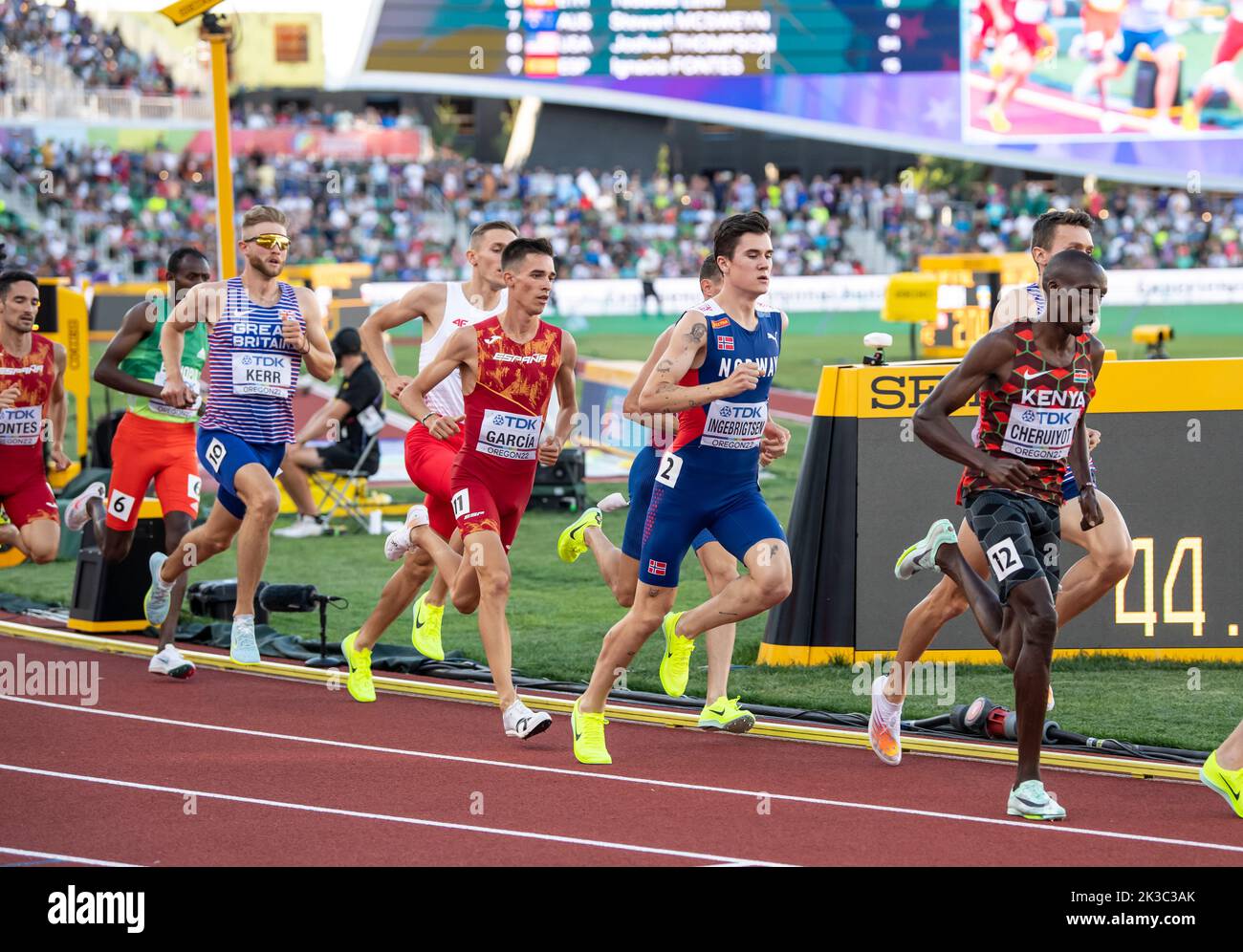 Josh Kerr, Mario Garcia, Jakob Ingebrigtsen und Timothy Cheruiyot treten im Männer-Finale 1500m ...