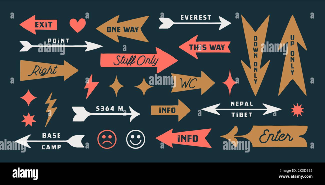 Pfeilsymbole. Bunte Kollektion Vintage Zeichen, Symbole und grafische ...