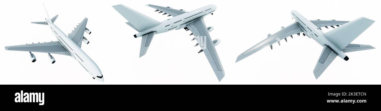 Konzeptioneller Satz aus drei fliegenden weißen Passagierjetlinern oder ...