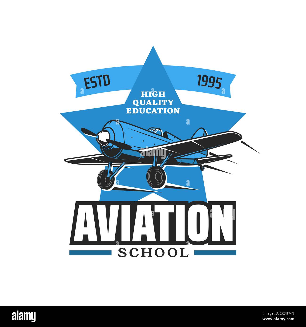 Flugschule. Pilot Academy oder Flying Courses Vektor-Symbol mit vintage ...