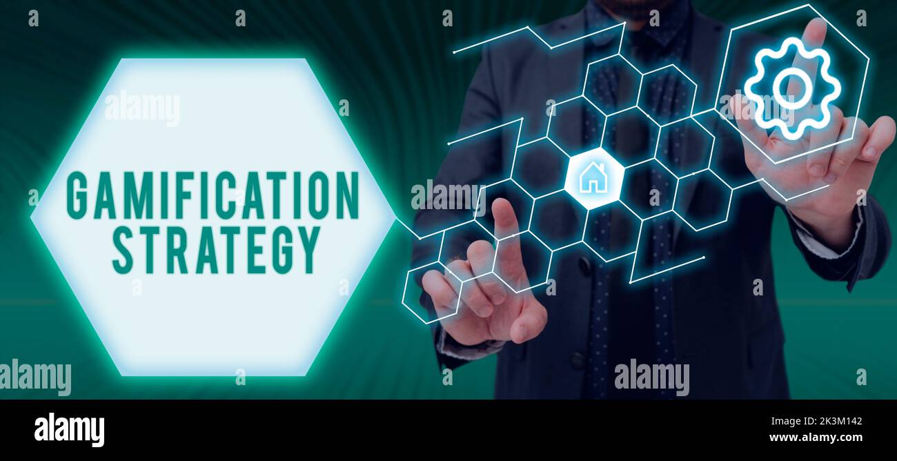 Inspiration zeigt Zeichen Gamification Strategie. Konzeptueller Fotoeinsatz Belohnungen für ...