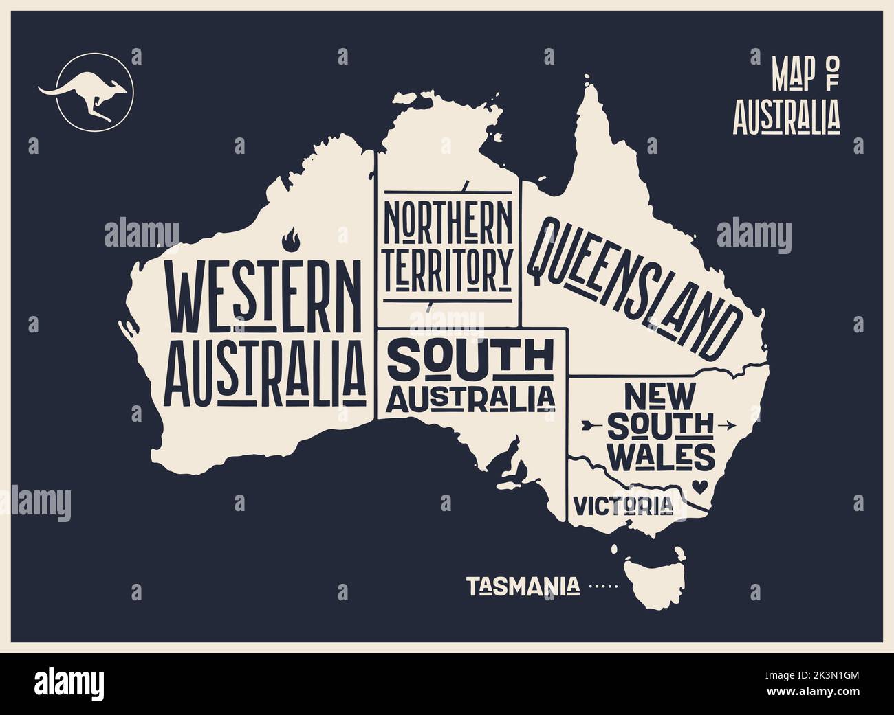 Karte Australien. Posterkarte von Australien. Drucken von Australien, Verwaltungskarte mit ...