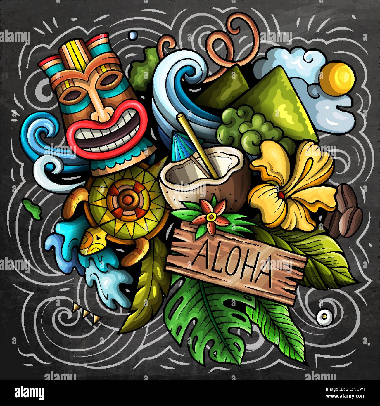 Hawaii Cartoon Vektor Doodle Design Stock-Vektorgrafik - Alamy