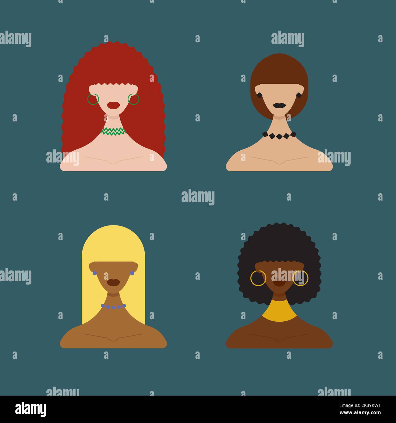 Illustration von vier Frauen mit unterschiedlichen Hautfarben und ...