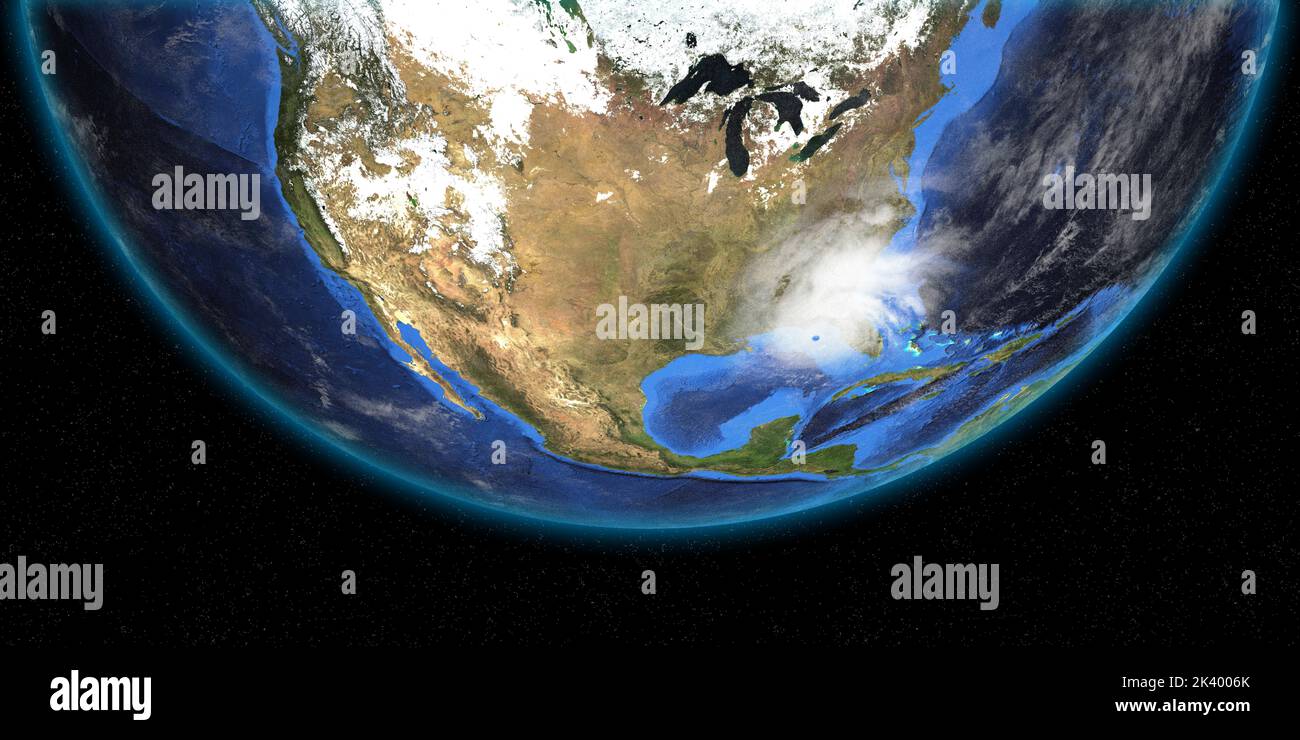 Hurrikan Ian in Florida. Erde aus dem All gesehen. Extrem detailreiche ...