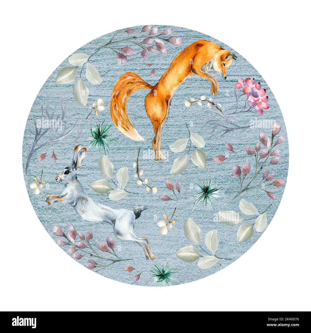 Weihnachtskreis mit Fuchs Aquarell Illustration isoliert auf weiß ...