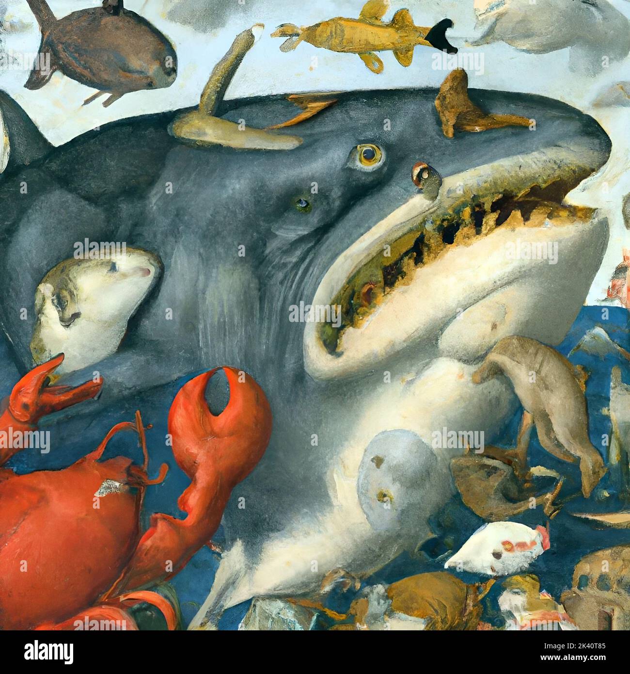 Ein riesiger Wal, der Hai, Fische, Delfine und viele andere Meerestiere ...