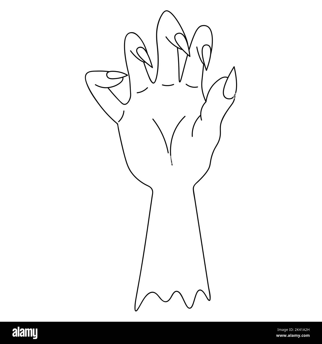 Der Stumpf der Hand eines toten Mannes. Skizze. Gebogene Finger mit ...