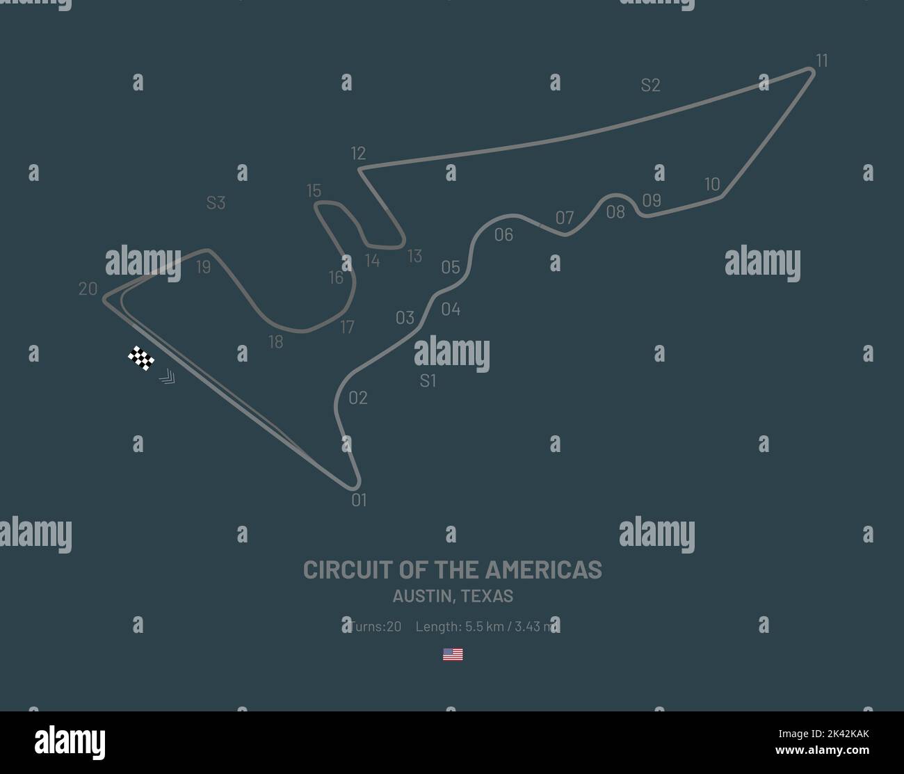 Circuit of the Americas, Cota, Austin Texas, Rennstrecken-Karte Stock ...