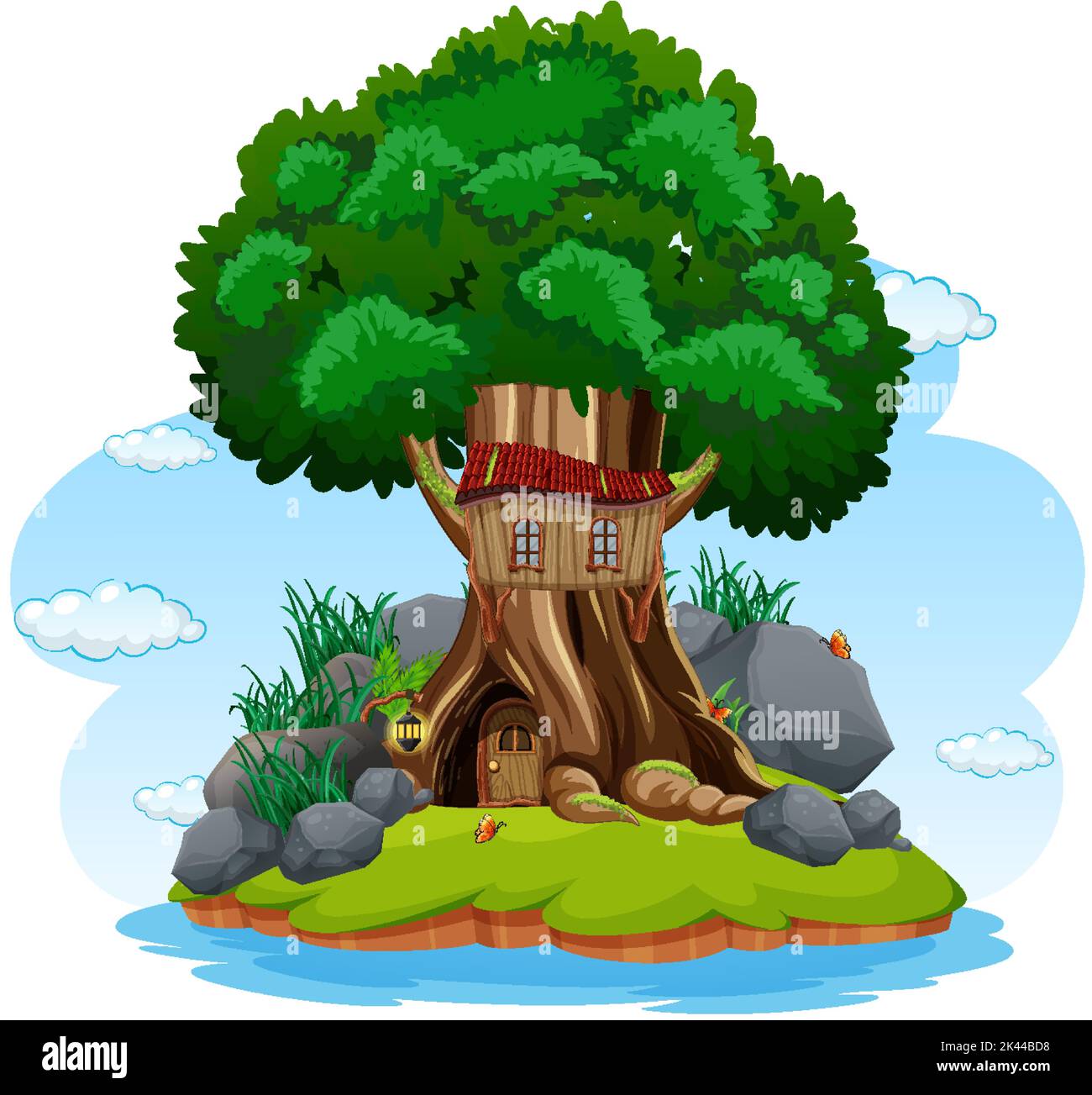 Großer Baum isoliert Cartoon-Illustration Stock-Vektorgrafik - Alamy