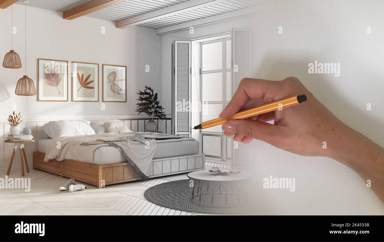 Bedroom interior hand drawing blueprint -Fotos und -Bildmaterial in hoher Auflösung – Alamy