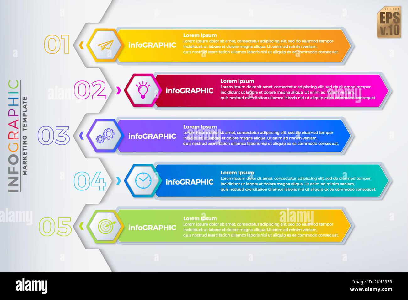 Infografik VEKTOR Business Design Sechseck-Symbole bunte Vorlage. 5 ... Infografik VEKTOR Business Design Sechseck-Symbole bunte Vorlage. 5 ...