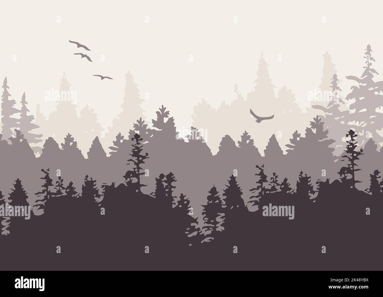 Wald Silhouette Hintergrund. Vektor nahtlose Hand gezeichnet Wald Stock ...