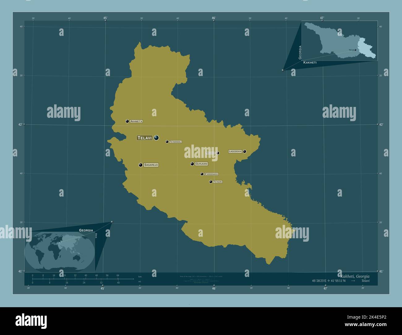 Kacheti, Region von Georgien. Einfarbige Form. Orte und Namen der ...