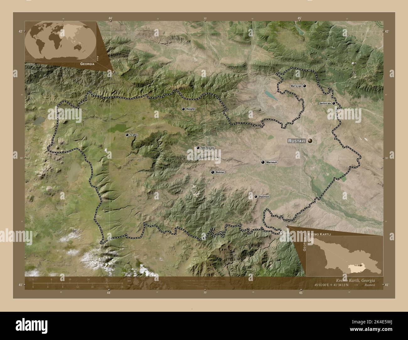Kvemo Kartli, Region von Georgien. Satellitenkarte mit niedriger ...