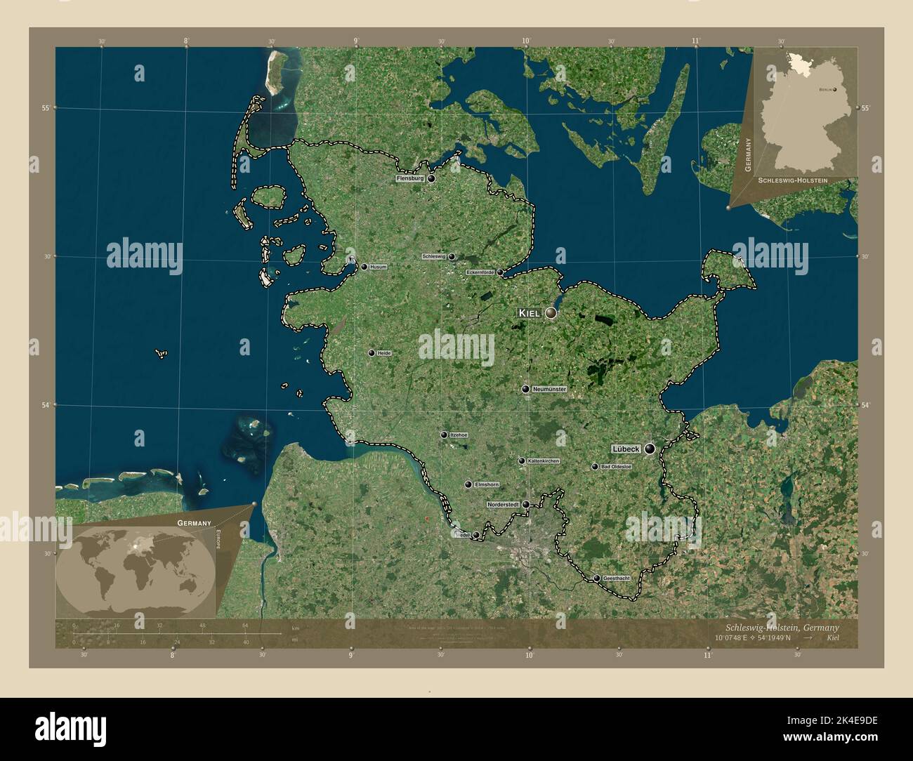 Schleswig-Holstein, Land Deutschland. Hochauflösende Satellitenkarte ...