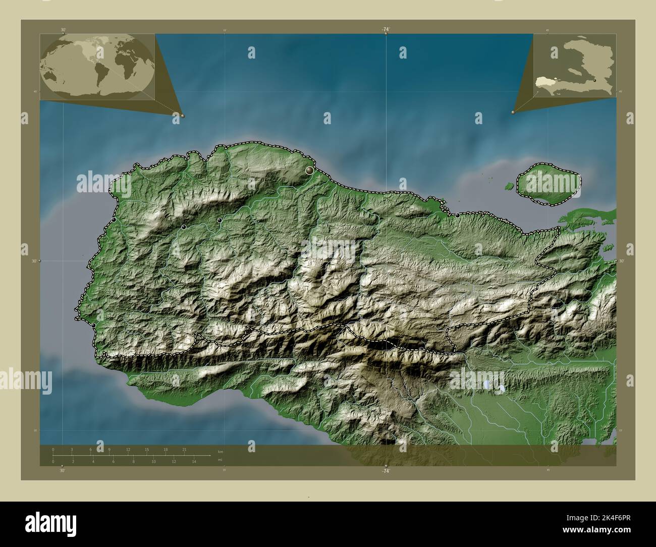 Grand'Anse, Abteilung von Haiti. Höhenkarte im Wiki-Stil mit Seen und ...