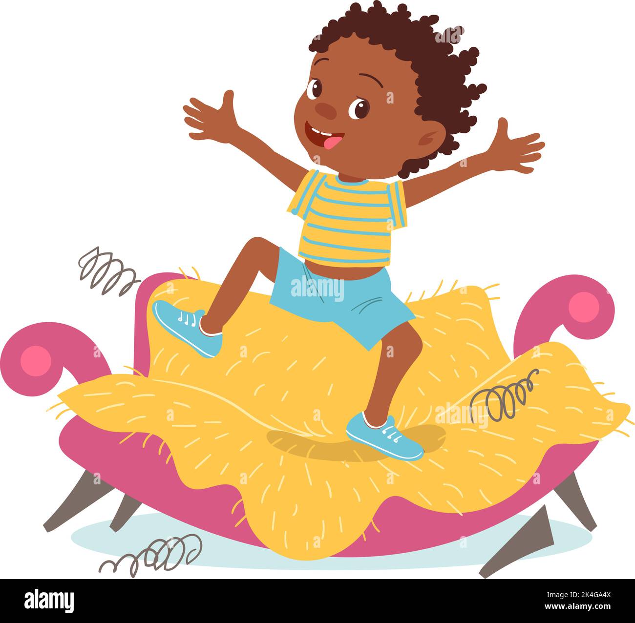 Kinder zerstören. Schlechtes Verhalten von Kindern. Frech Junge springt ...