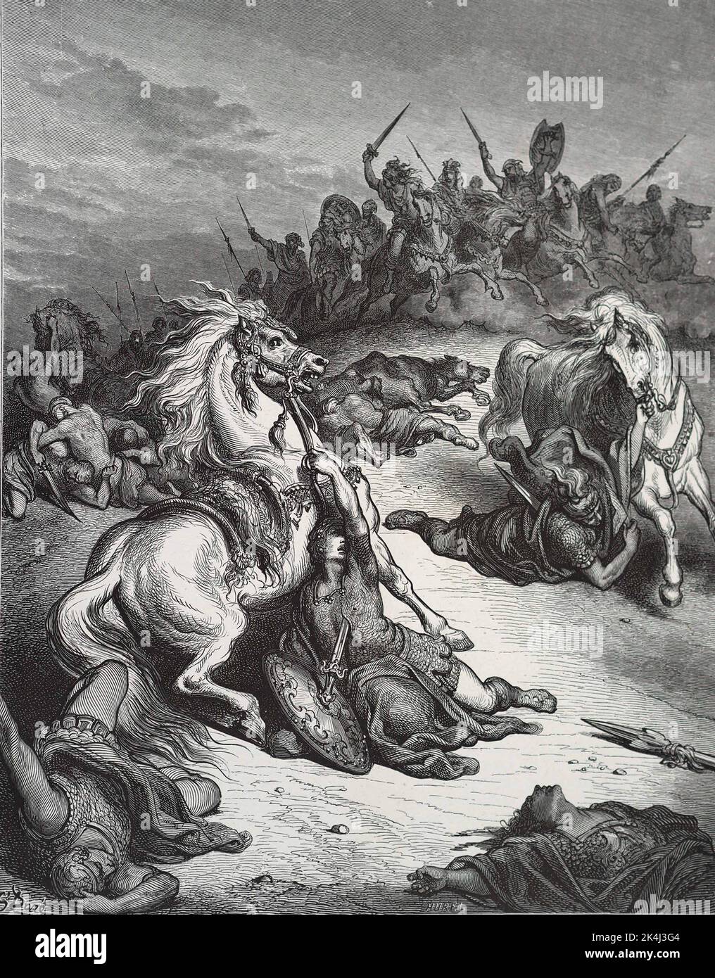Der Tod Sauls. Illustration von Gustave Dore aus der dritten Ausgabe ...