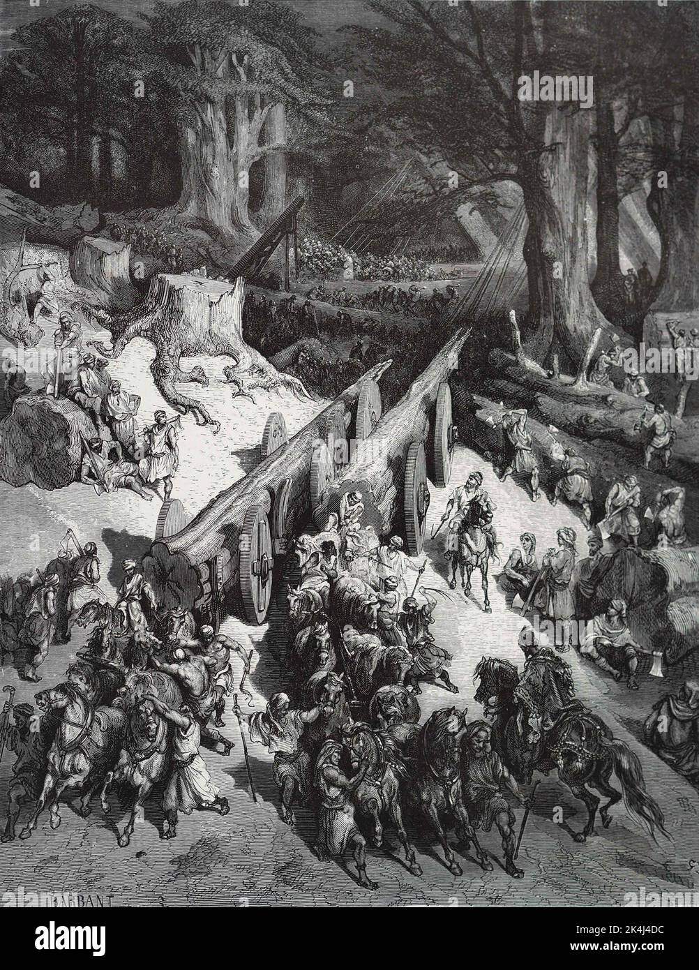 Die Zeden des Libanon für den Tempelbau. Illustration von Gustave Dore ...