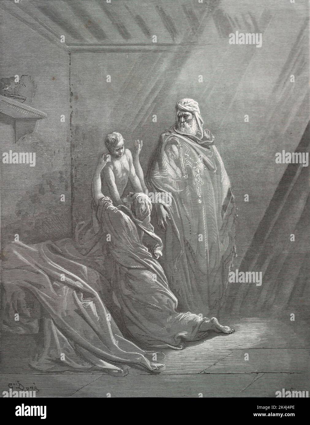 Elias erzieht den Sohn Wittme. Illustration von Gustave Dore aus der ...