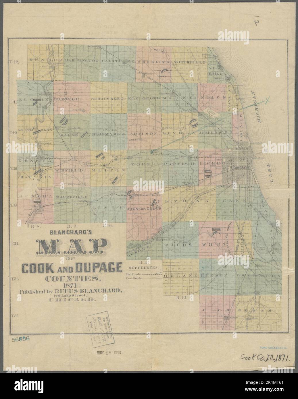 Blanchards Karte der Cook und DuPage Grafschaften, 1871 zusätzlicher ...