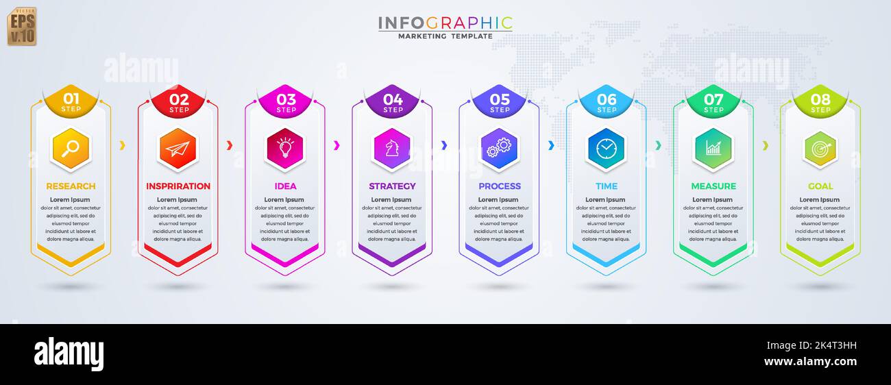 Infografik VEKTOR Business Design Sechseck-Symbole bunte Vorlage. 8 ... Infografik VEKTOR Business Design Sechseck-Symbole bunte Vorlage. 8 ...