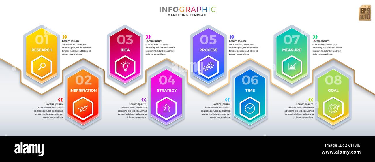 Infografik VEKTOR Business Design Sechseck-Symbole bunte Vorlage. 8 ... Infografik VEKTOR Business Design Sechseck-Symbole bunte Vorlage. 8 ...