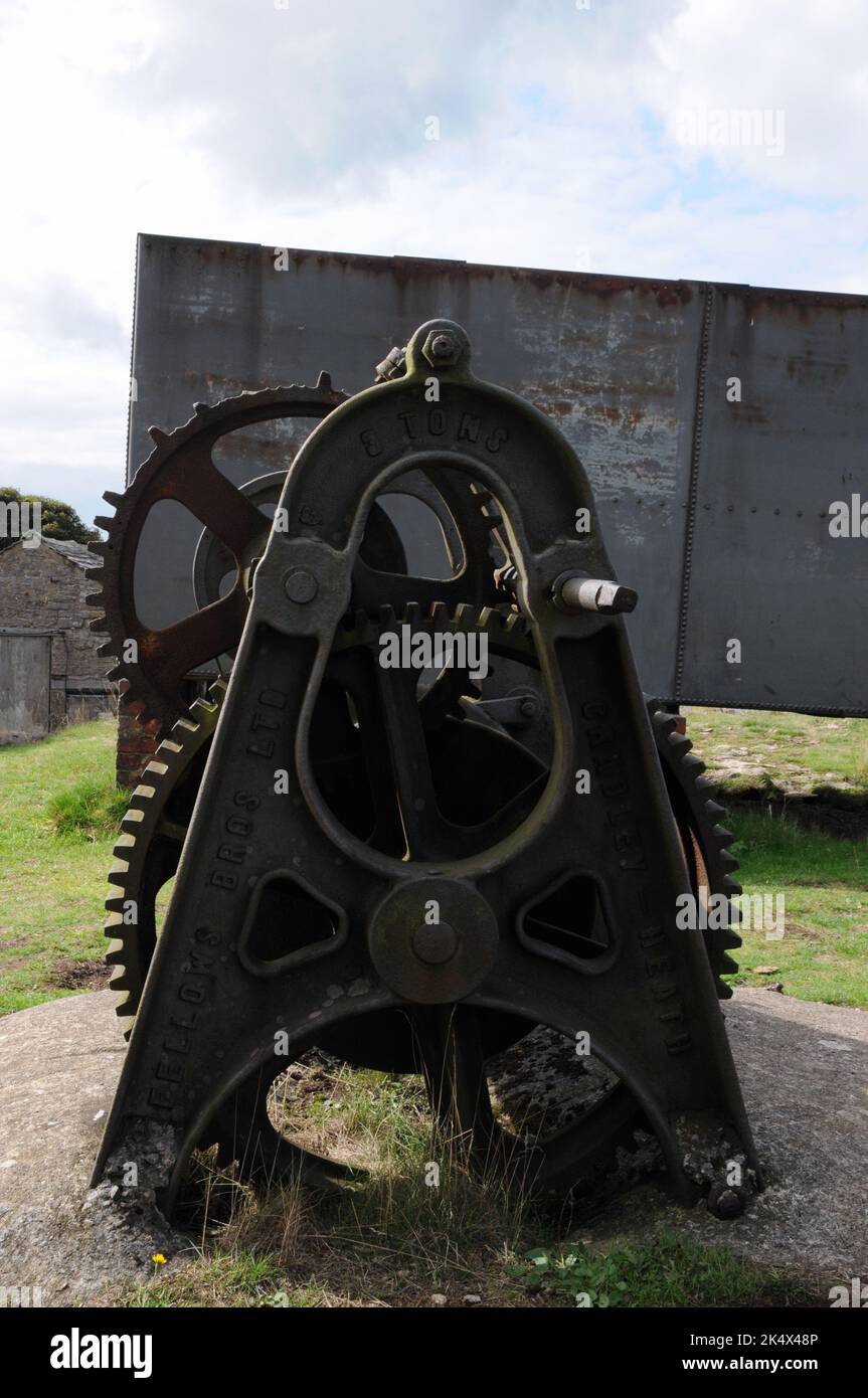 Eine Winde bei der Magpie Mine im Peak District von Derbyshire. Die ...