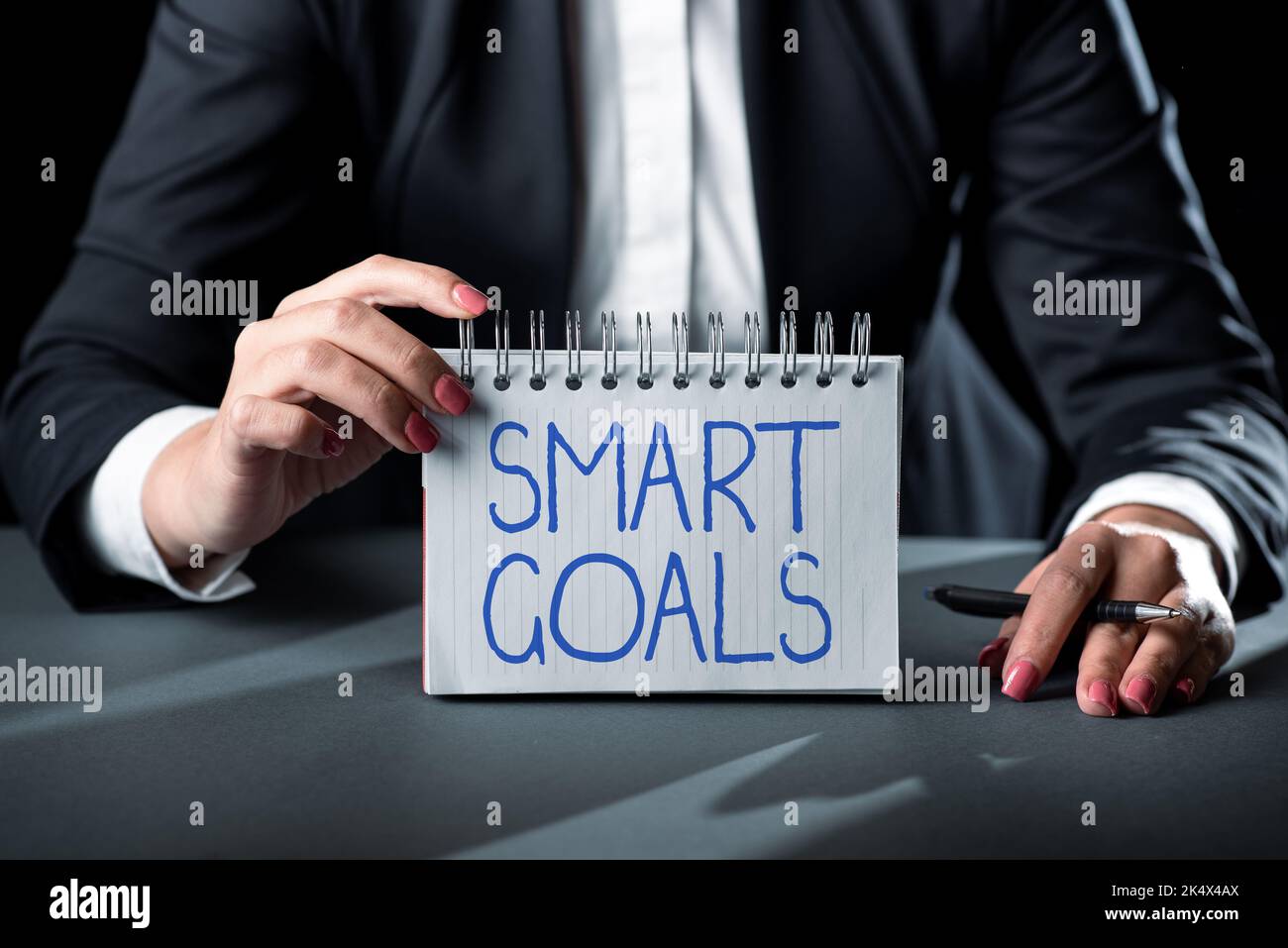 Textunterschrift mit Smart Goals. Wort, das auf Mnemonic geschrieben ...