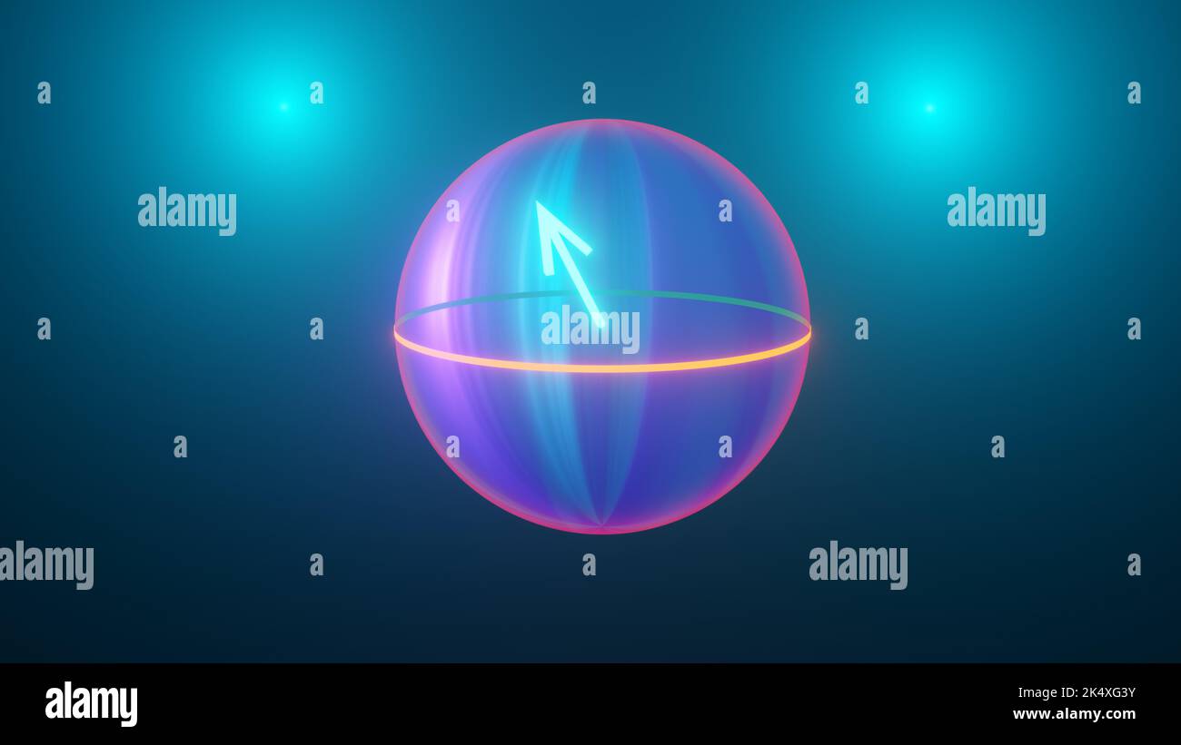 Quantenqubit im Überlagerungszustand, bloch-Kugel, Visualisierung des Konzepts des ...