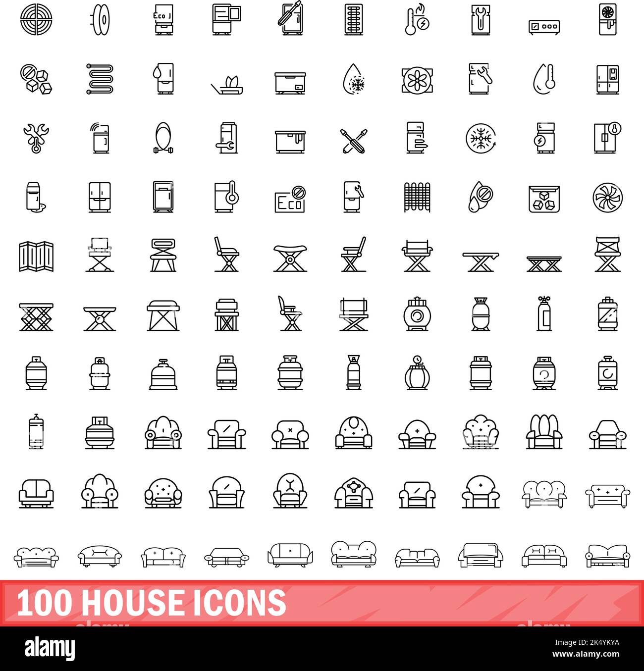 100 Haus-Icons gesetzt. Skizzieren Sie die Darstellung von 100 Haus ...