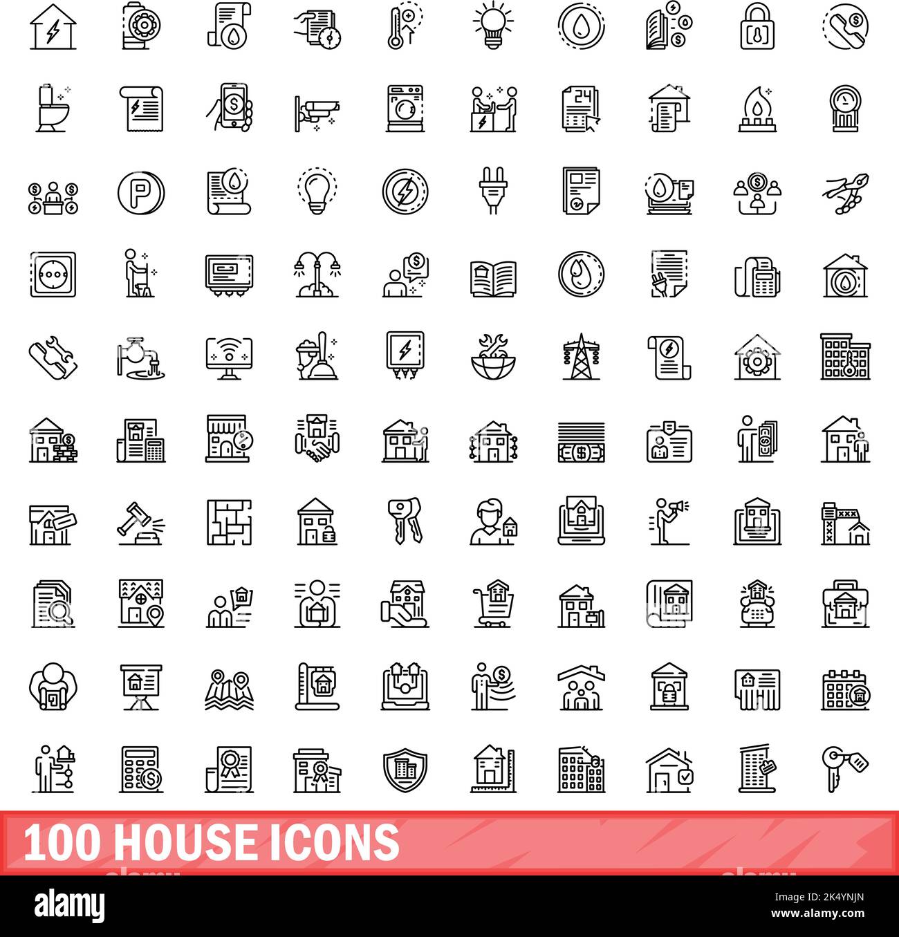 100 Haus-Icons gesetzt. Skizzieren Sie die Darstellung von 100 Haus ...