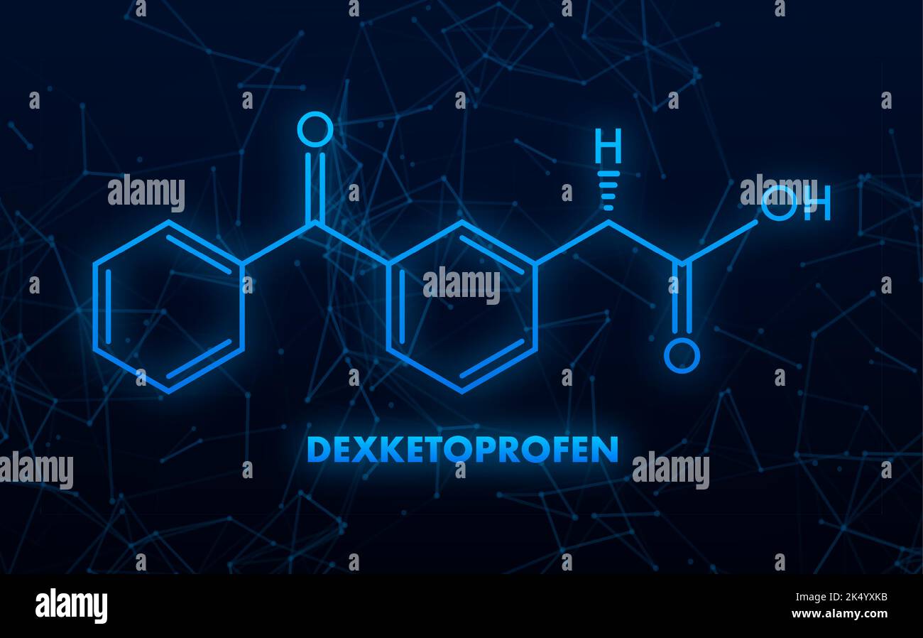 Dexketoprofen Konzept chemische Formel Symbol Etikett, Text Schriftart ...