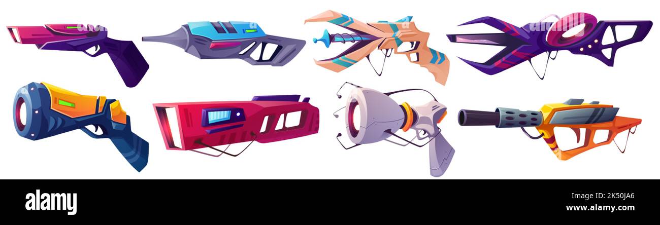 Space Blaster, Laserpistolen, futuristische Alien-Waffen. Vector ...