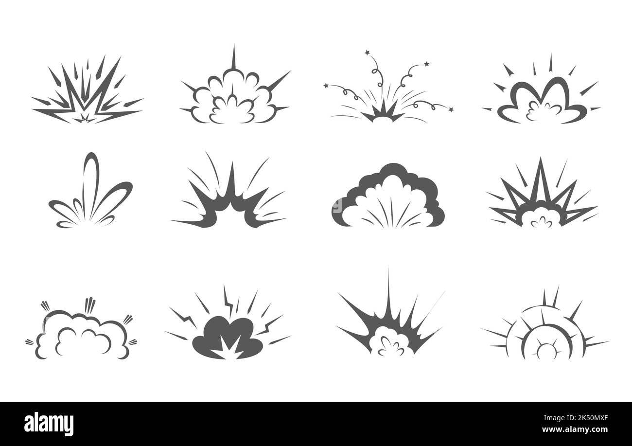 Cartoon Bombe Explosion, Comic Wolken Silhouetten und Explosion Boom ...